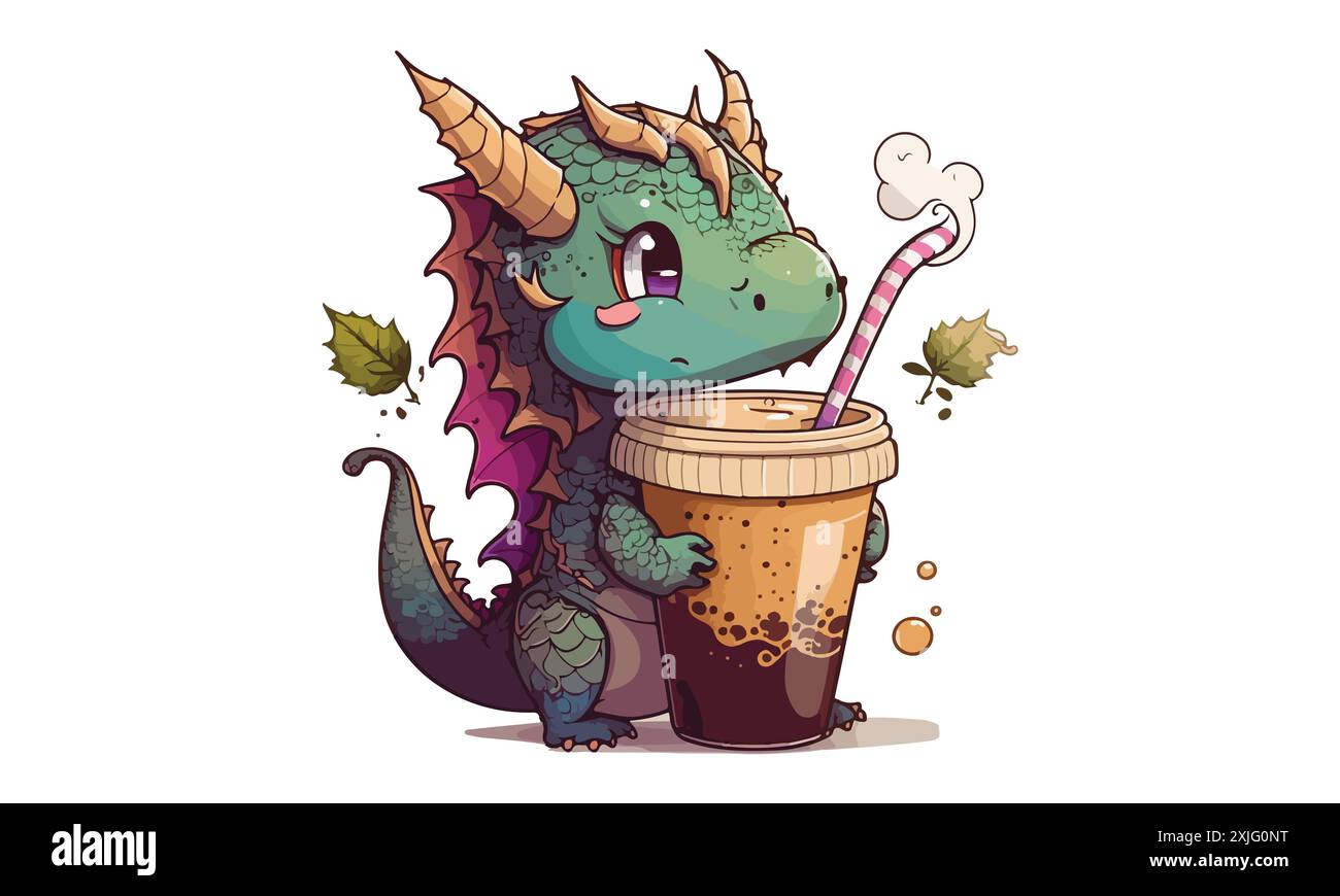 Dragon Drinking Coffee Vector Illustration Stock Vector Image & Art - Alamy