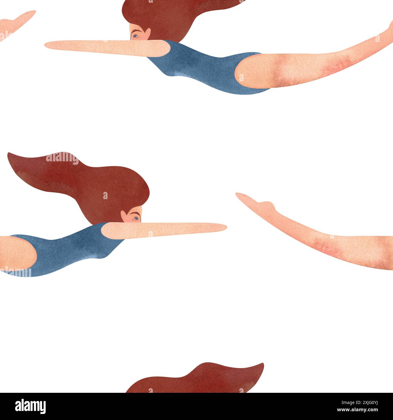 Seamless pattern with floating women in vintage style. Swimming ...