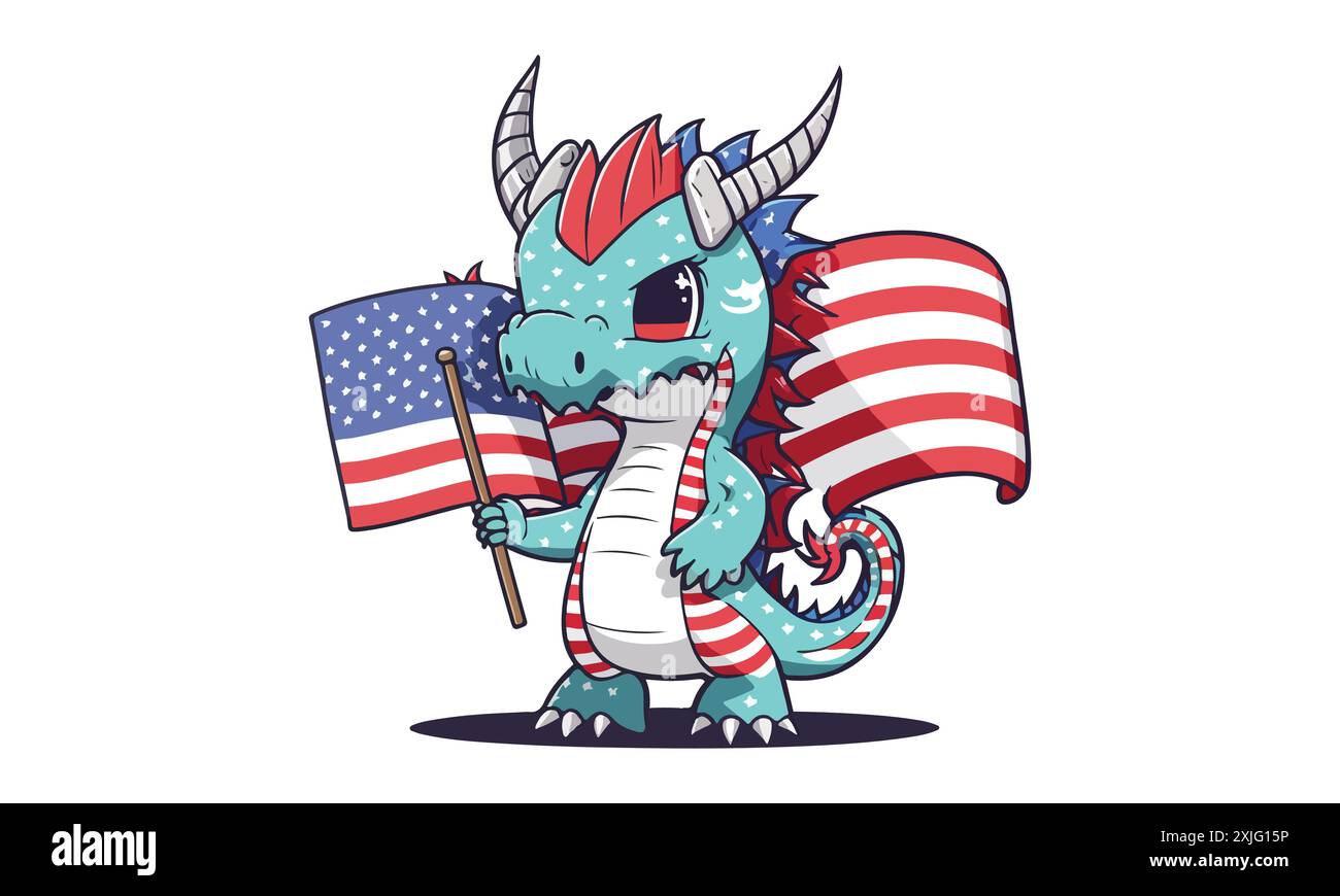 Dragon Holding American Flag Vector Illustration Stock Vector Image ...