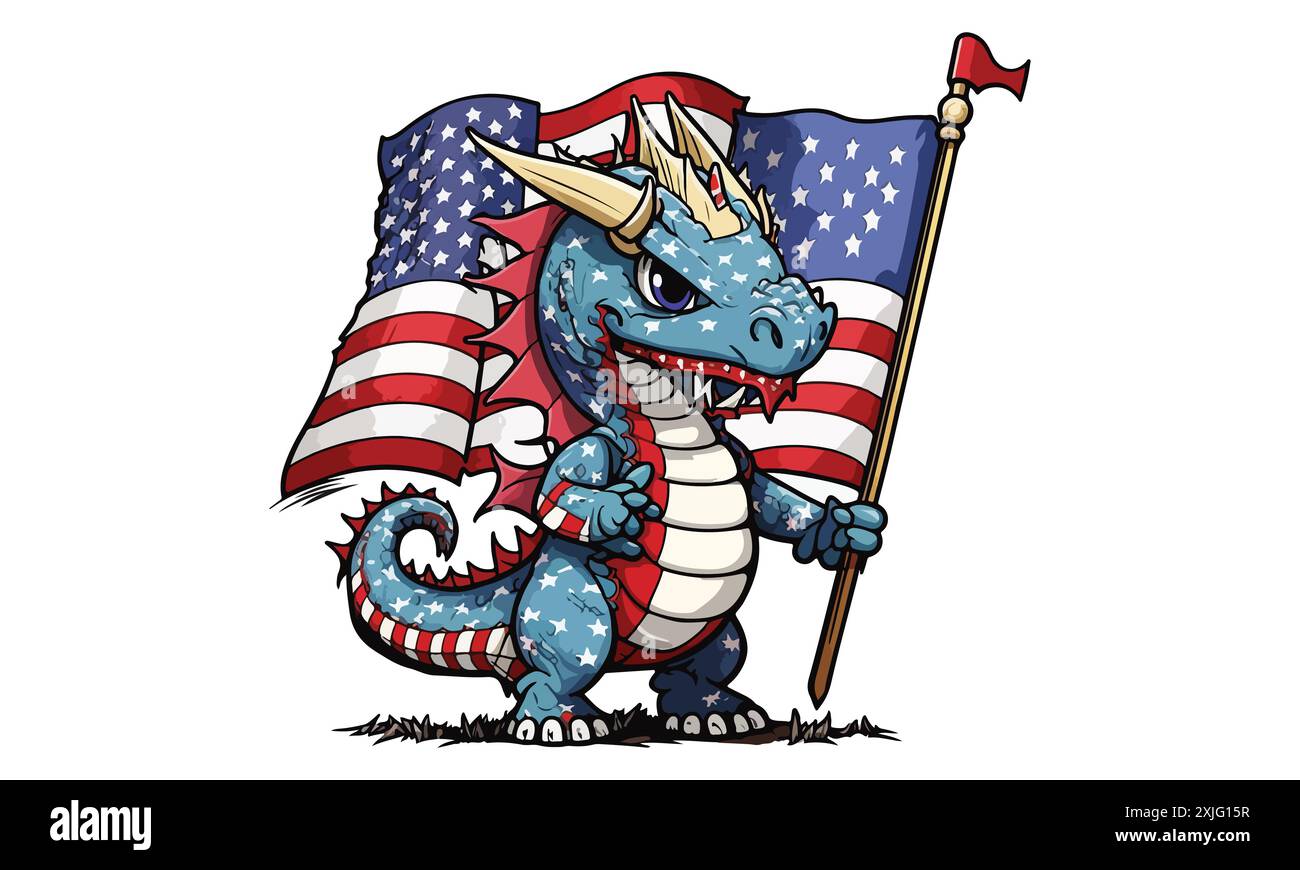 Dragon Holding American Flag Vector Illustration Stock Vector Image ...