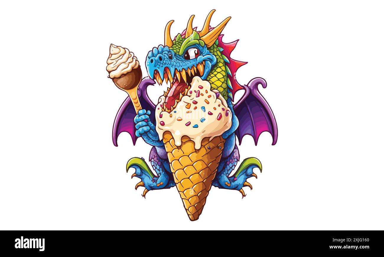 Dragon Eating Ice Cream Vector Illustration Stock Vector Image & Art - Alamy