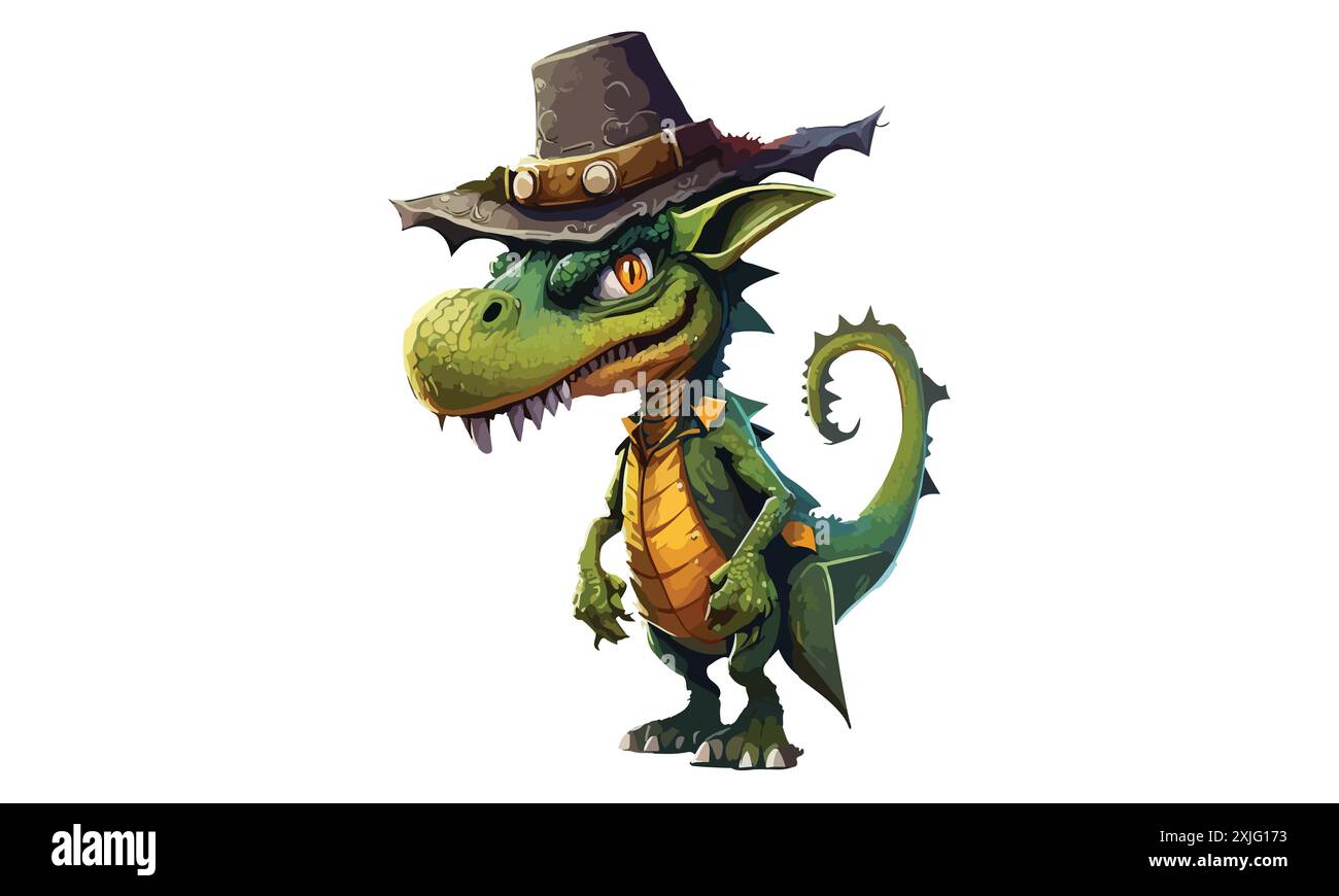Dragon Wearing a Hat Vector Illustration Stock Vector Image & Art - Alamy