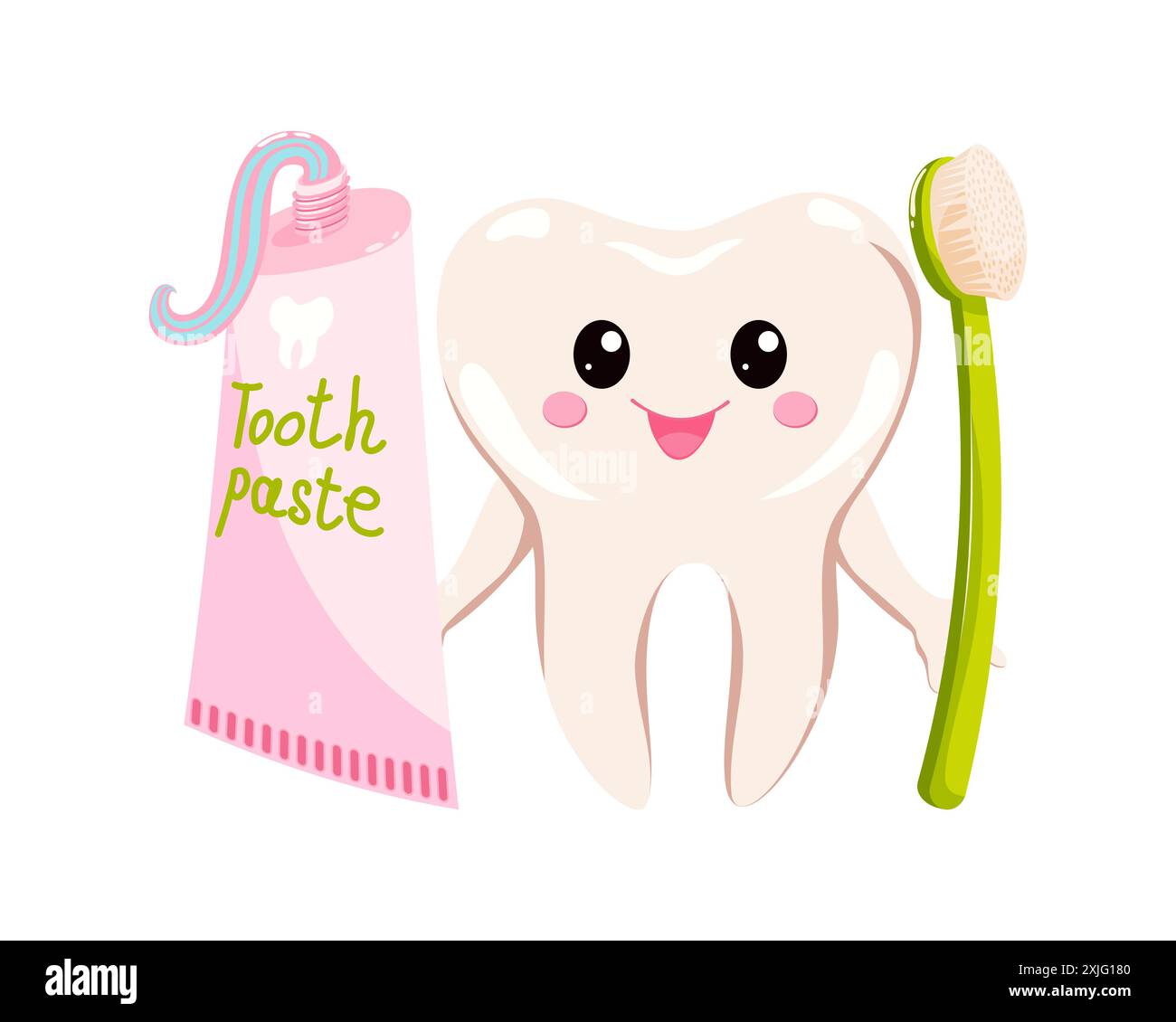 Cartoon healthy tooth with a tube of toothpaste and a toothbrush for ...