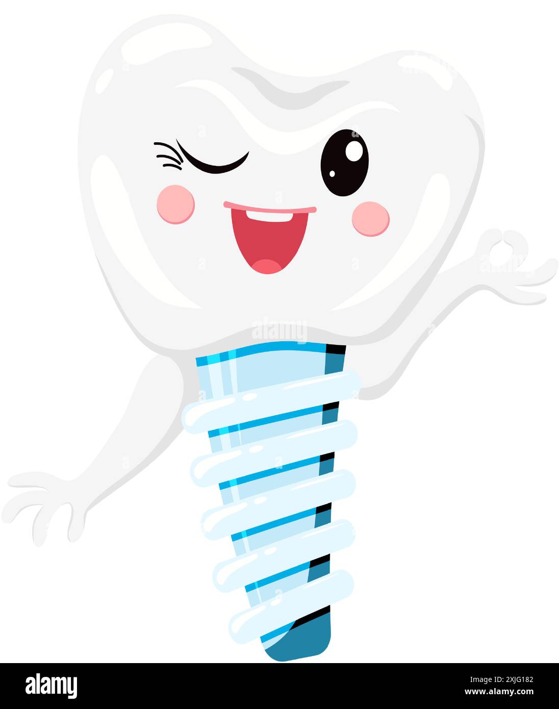 Character of cute funny dental implant for pediatric dentistry. Smiling ...