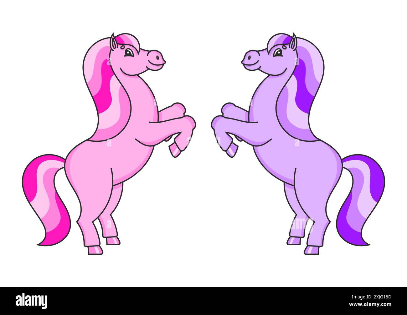 Horse reared up. The farm animal stands on its hind legs. Cartoon style ...