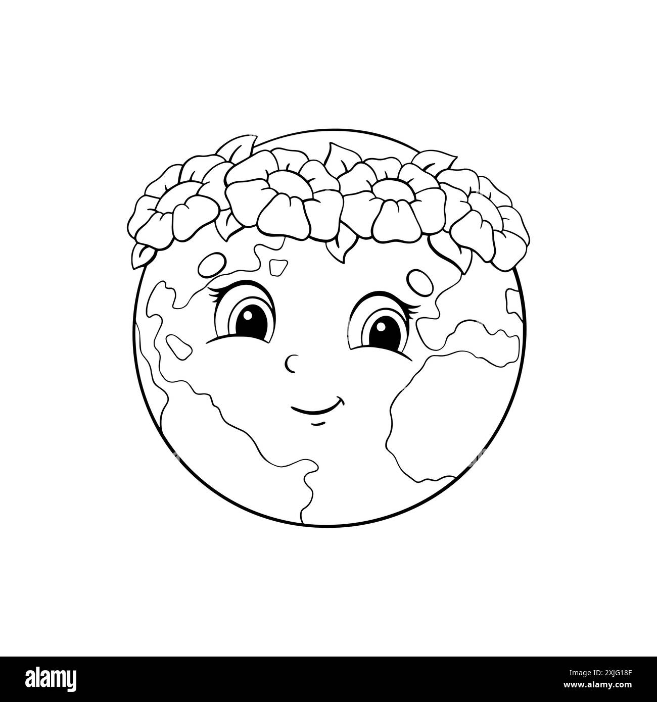 Coloring book page for kids planet Earth. Cartoon style character ...