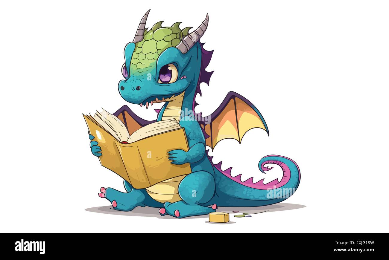 Dragon Reading a Book Vector Illustration Stock Vector Image & Art - Alamy