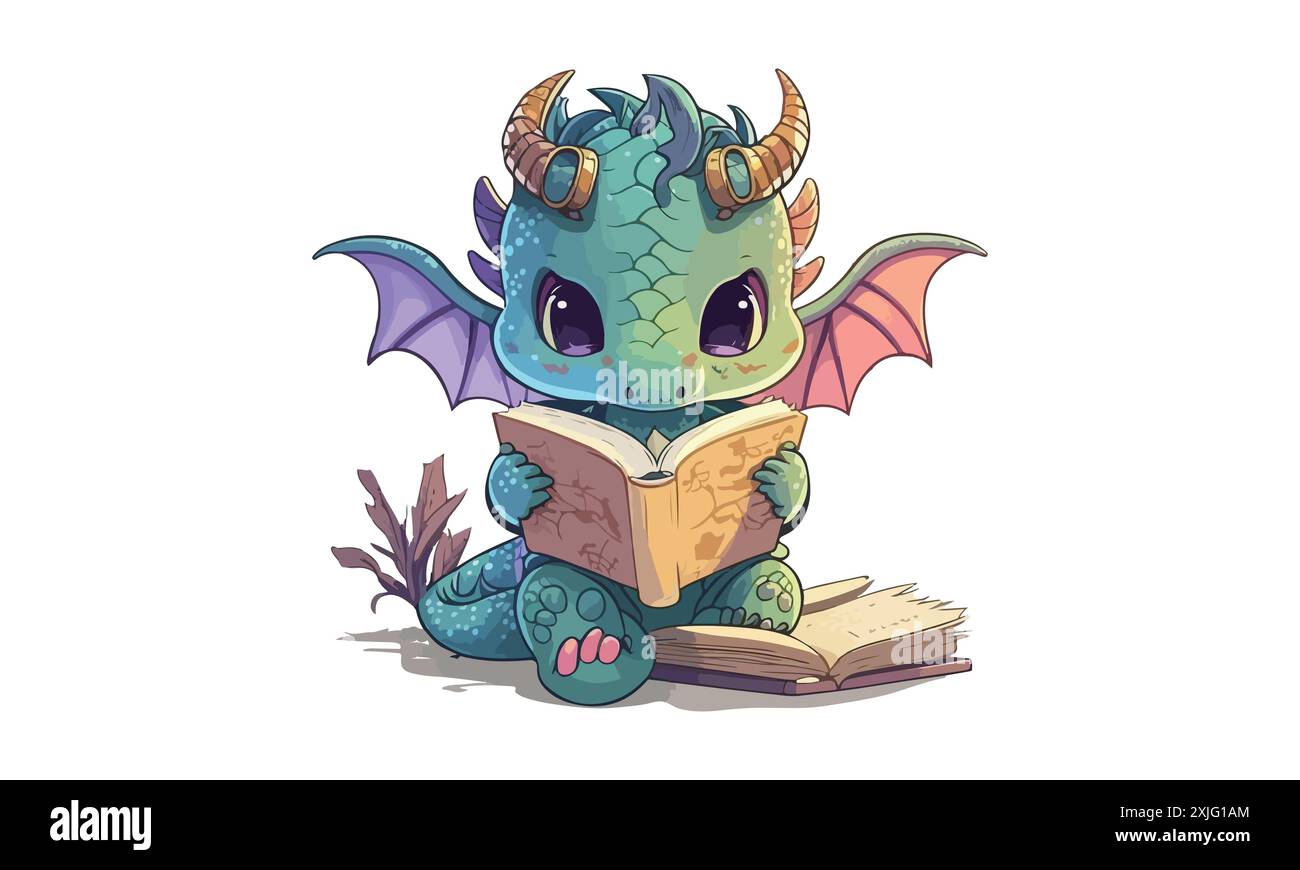 Dragon Reading a Book Vector Illustration Stock Vector Image & Art - Alamy