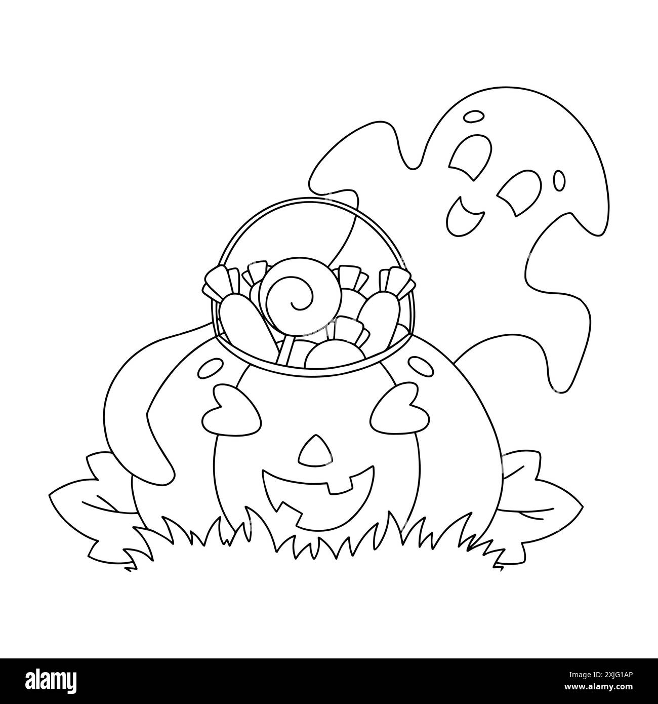 Ghost and pumpkin. Coloring book page for kids. Halloween theme ...