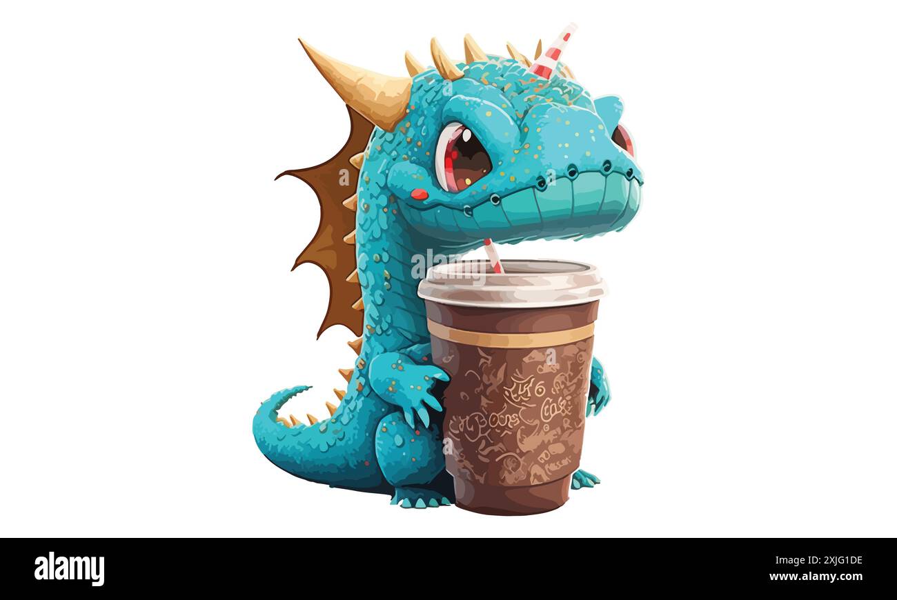 Dragon Drinking Coffee Vector Illustration Stock Vector Image & Art - Alamy