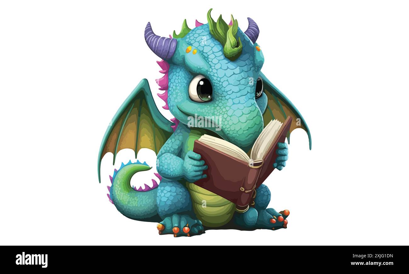 Dragon Reading a Book Vector Illustration Stock Vector Image & Art - Alamy