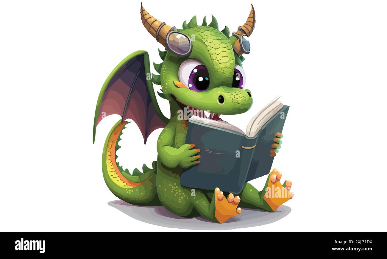 Dragon Reading a Book Vector Illustration Stock Vector Image & Art - Alamy