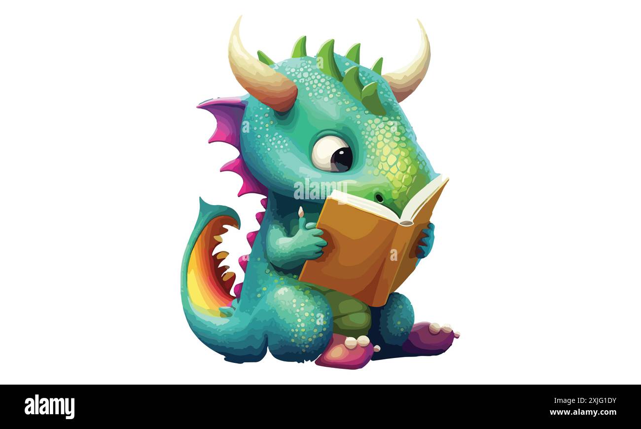 Dragon Reading a Book Vector Illustration Stock Vector Image & Art - Alamy