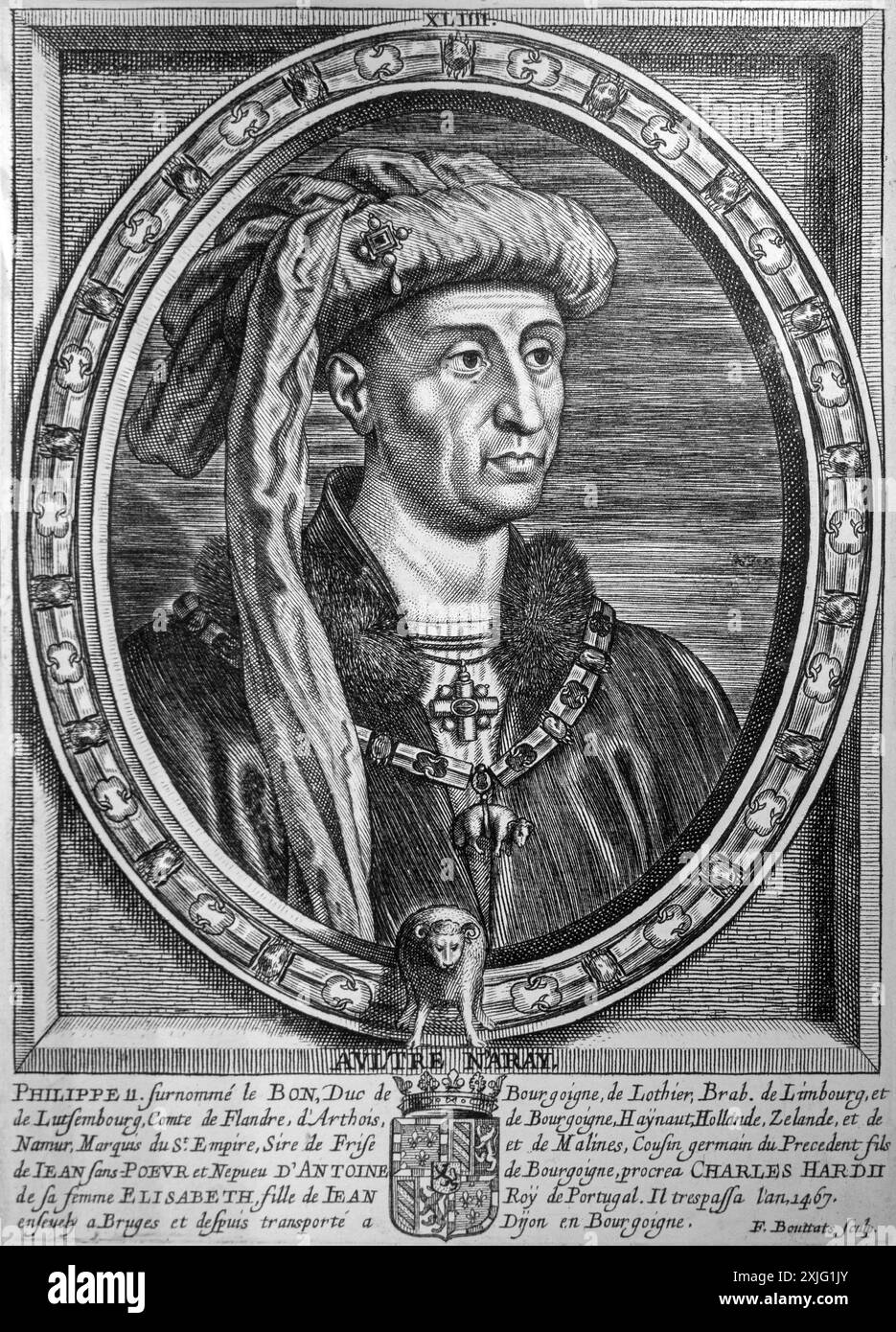 17th century etching of Philip III the Good / Philippe le Bon / Filips de Goede, 15th century ...