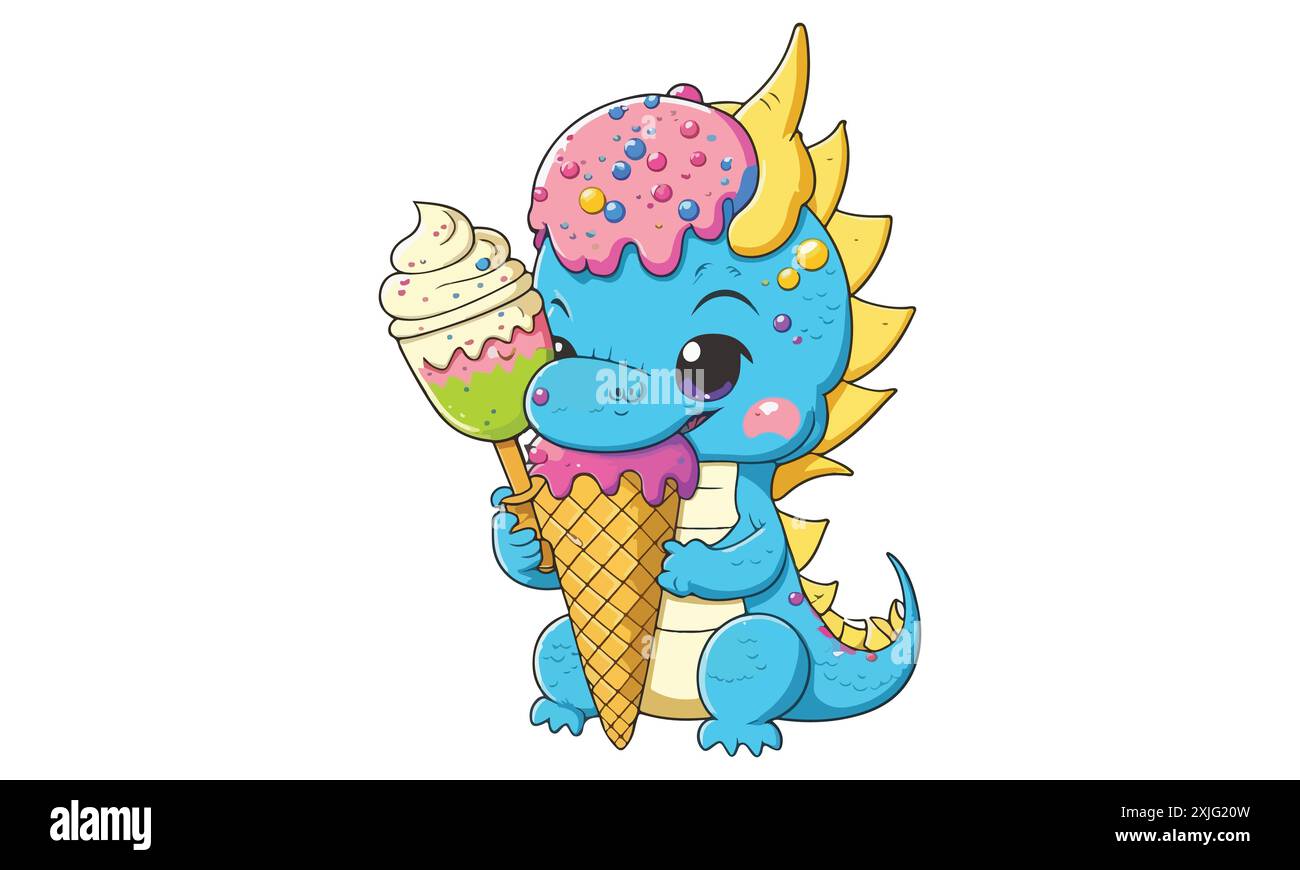 Dragon Eating Ice Cream Vector Illustration Stock Vector Image & Art - Alamy