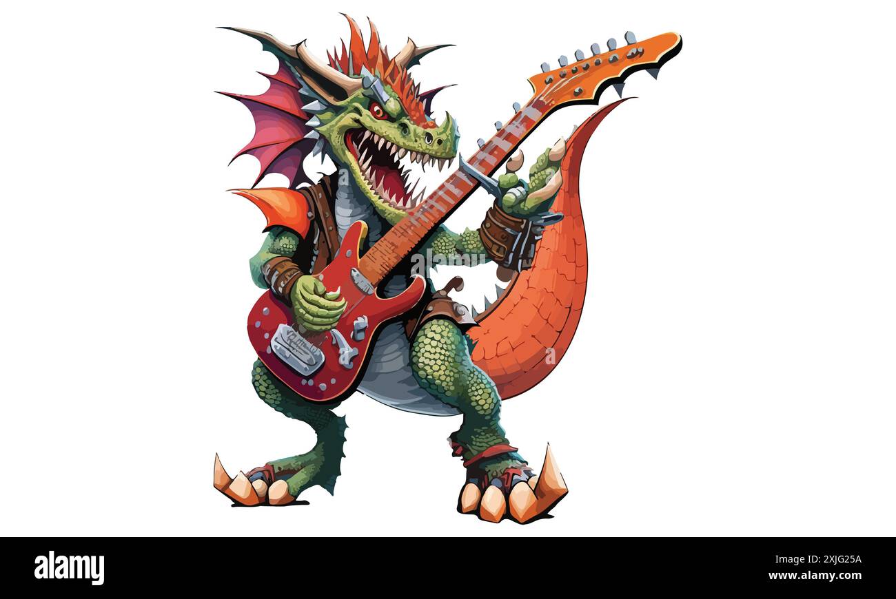 Dragon Playing a Guitar Vector Illustration Stock Vector Image & Art ...