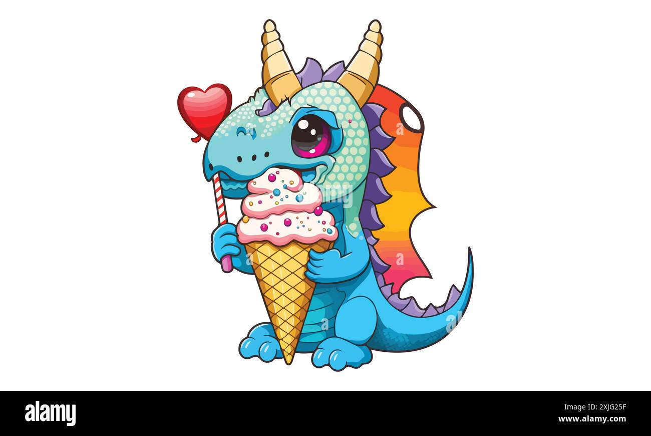 Dragon Eating Ice Cream Vector Illustration Stock Vector Image & Art ...