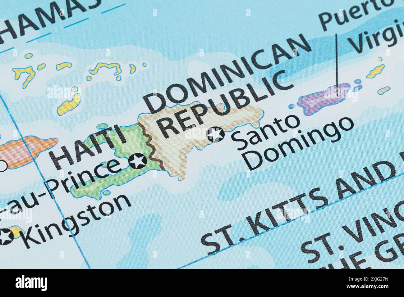 Close up to a Dominican Republic political map with country frontiers ...