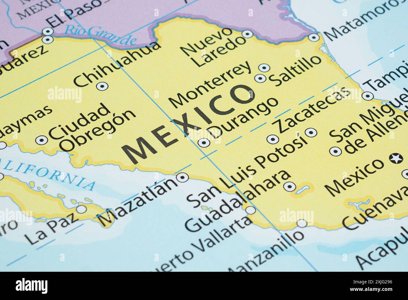 Macro photography of Durango city into political mexican map with ...