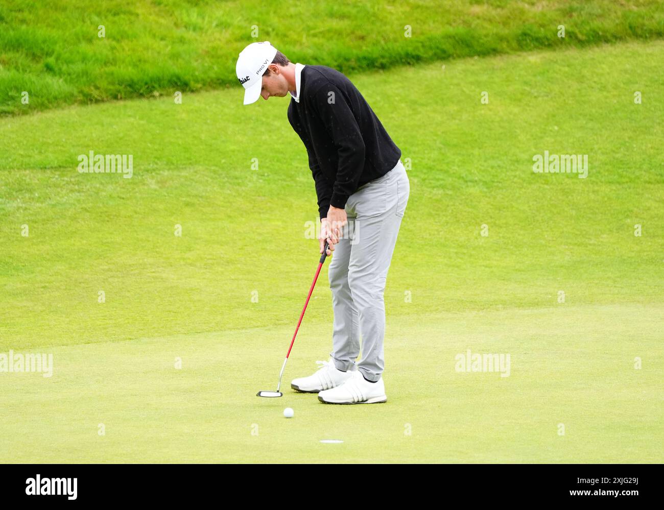 Spain's Jaime Montojo Fernandez putts on the 6th green during day one of The Open at Royal Troon ...