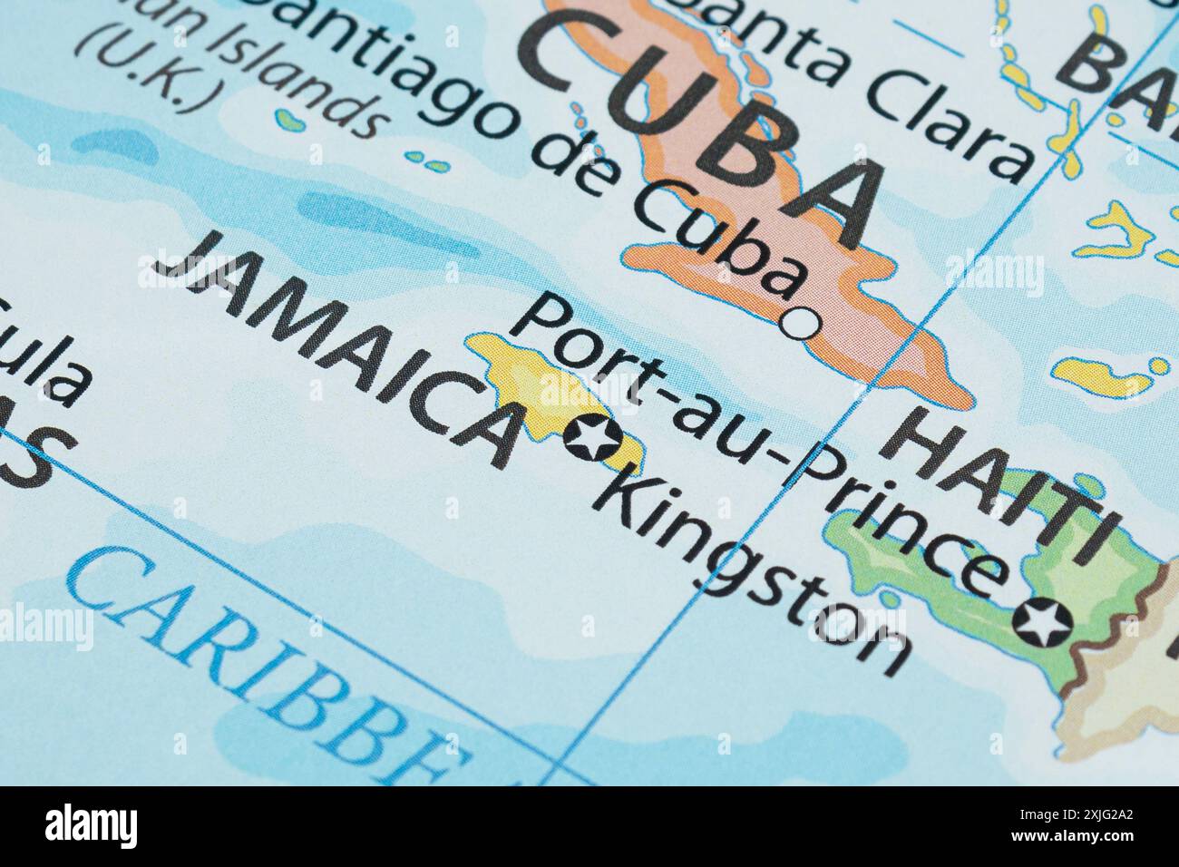 Macro photography of Kingston city into political Jamaica map with ...