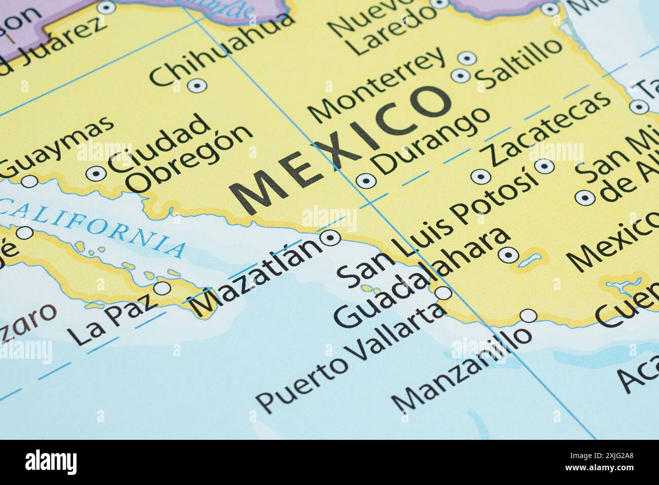 Macro photography of Mazatlan city into political mexican map with ...