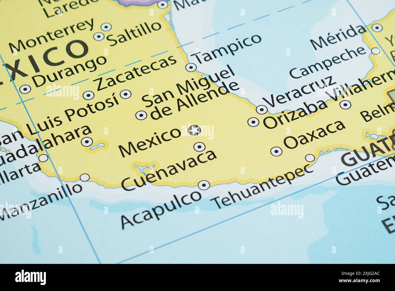 Macro photography of Mexico city into political mexican map with ...