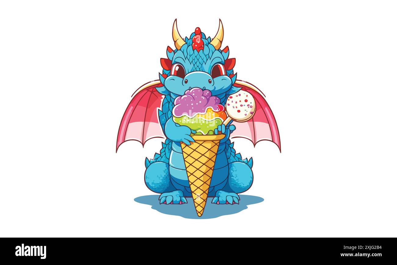 Dragon Eating Ice Cream Vector Illustration Stock Vector Image & Art ...