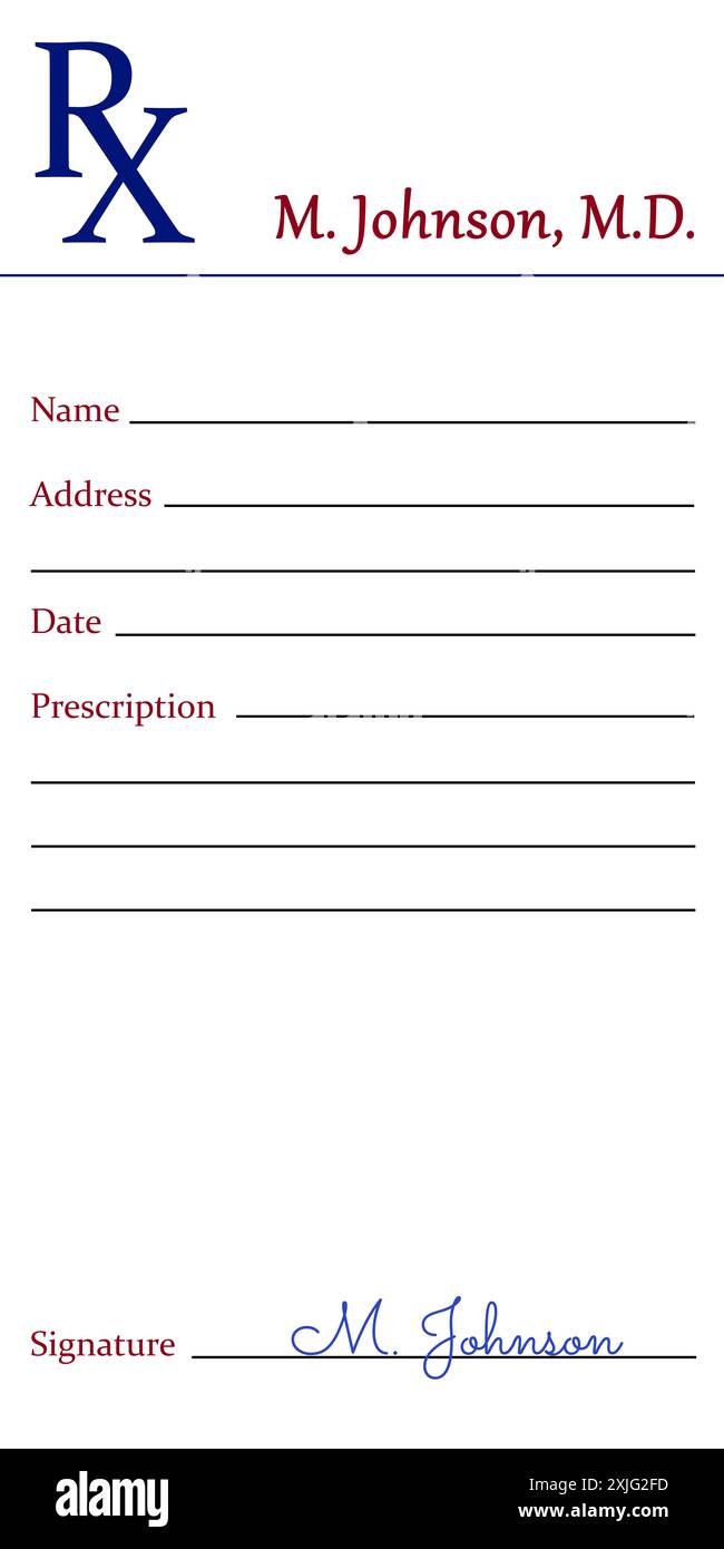 Medical prescription with empty fields, abbreviation RX and signed by ...