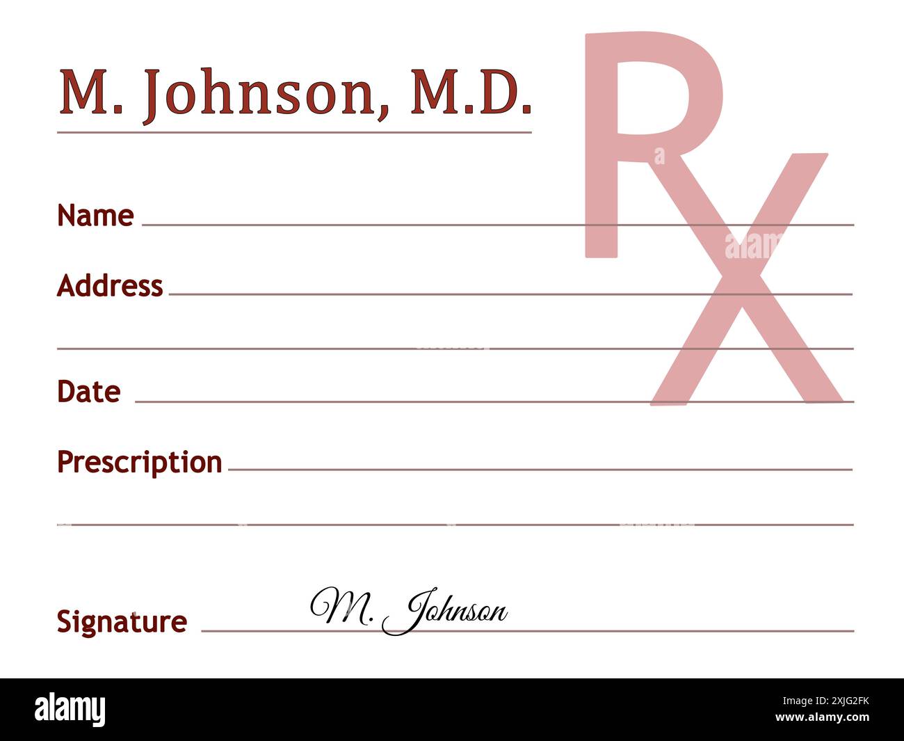 Medical prescription with empty fields, abbreviation RX and signed by ...