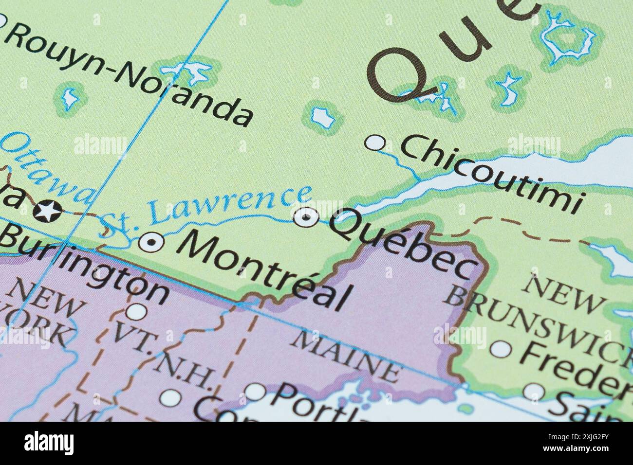 Macro photography of Quebec city into political Canada map with ...