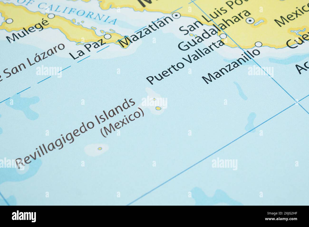 Macro photography of Revillagigedo Islands into political mexican map ...
