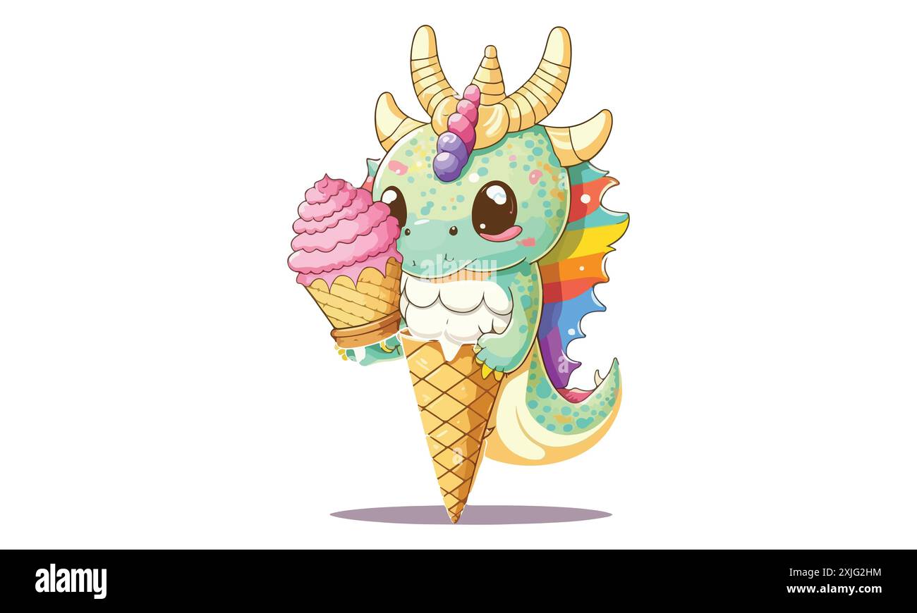 Dragon Eating Ice Cream Vector Illustration Stock Vector Image & Art - Alamy