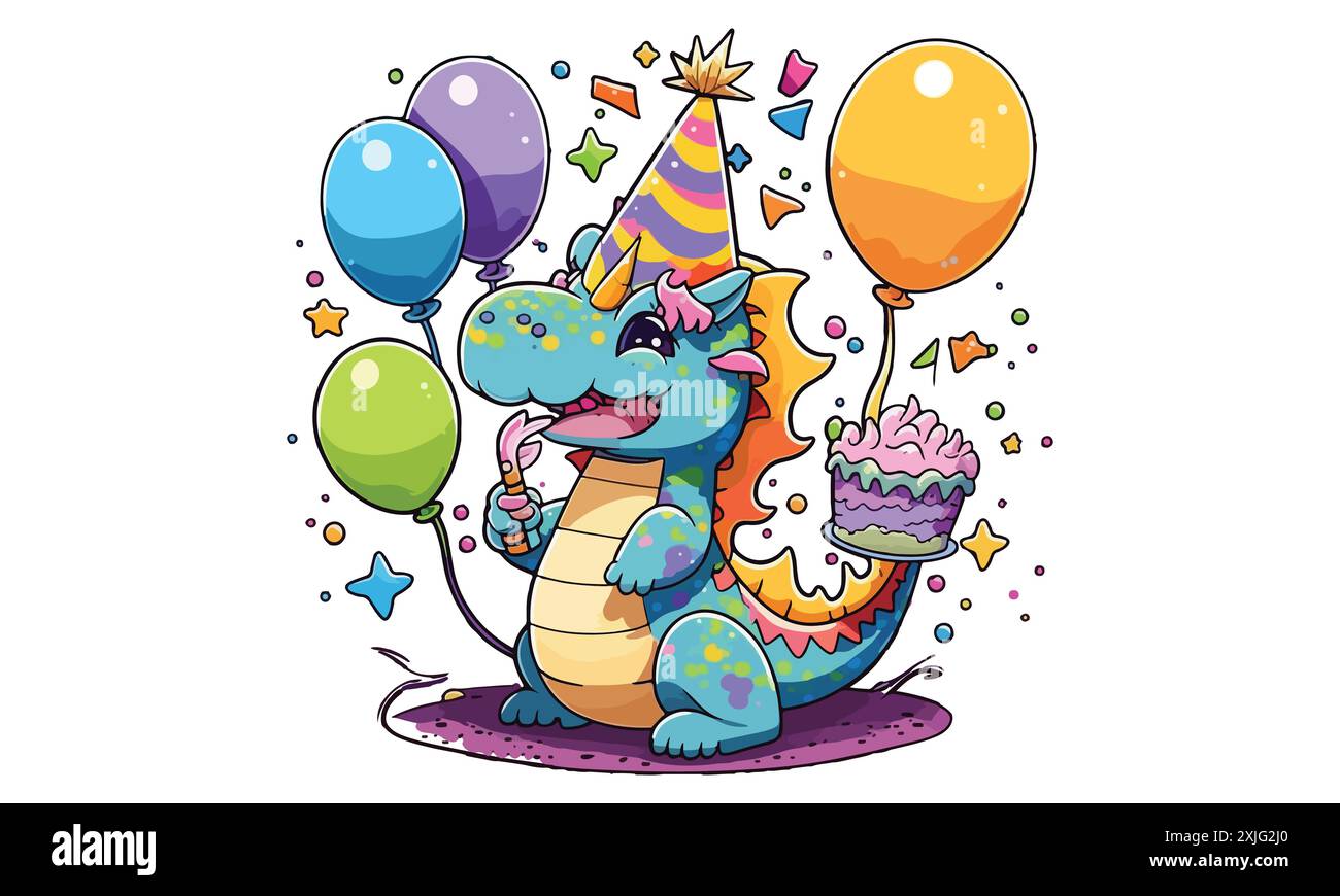 Birthday Dragon Cartoon Vector Illustration Stock Vector Image & Art ...