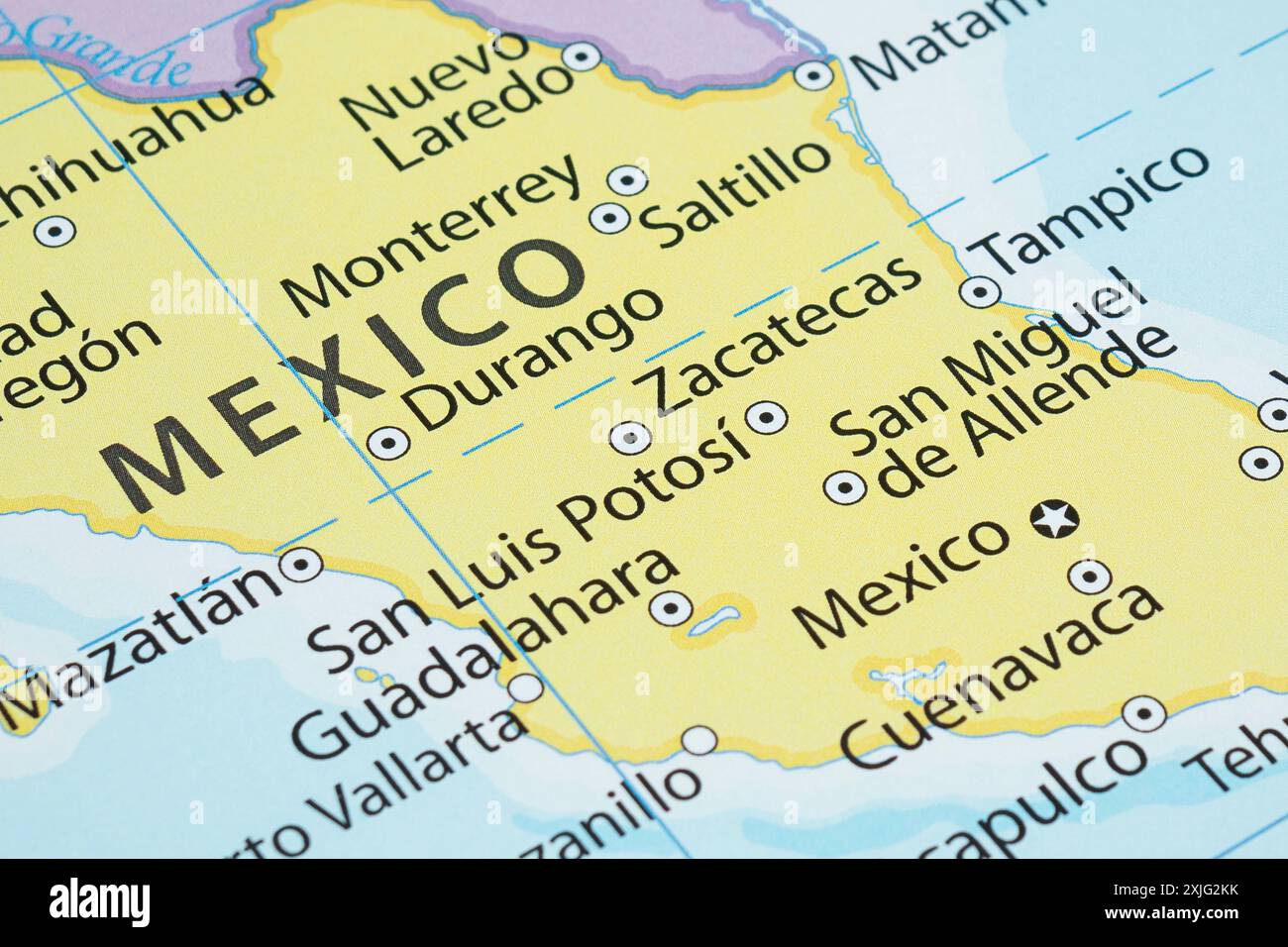 Macro photography of Zacatecas city into political mexican map with ...