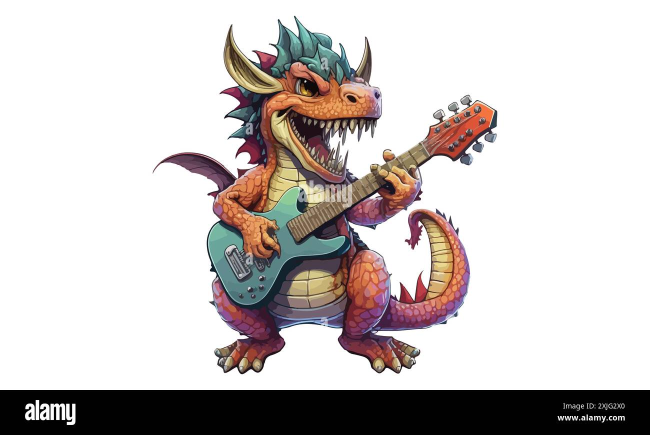 Dragon Playing a Guitar Vector Illustration Stock Vector Image & Art ...