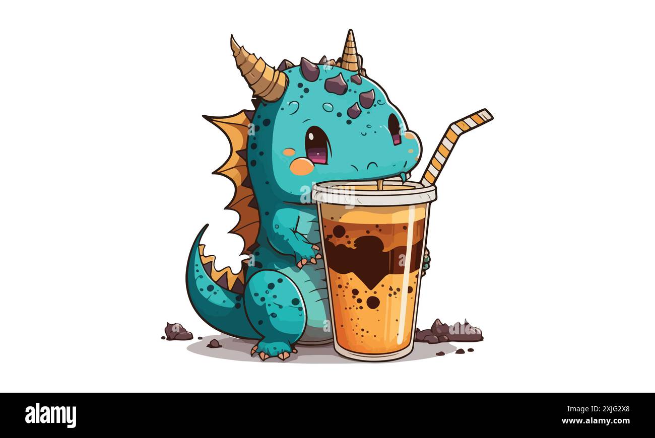 Dragon Drinking Coffee Vector Illustration Stock Vector Image & Art - Alamy
