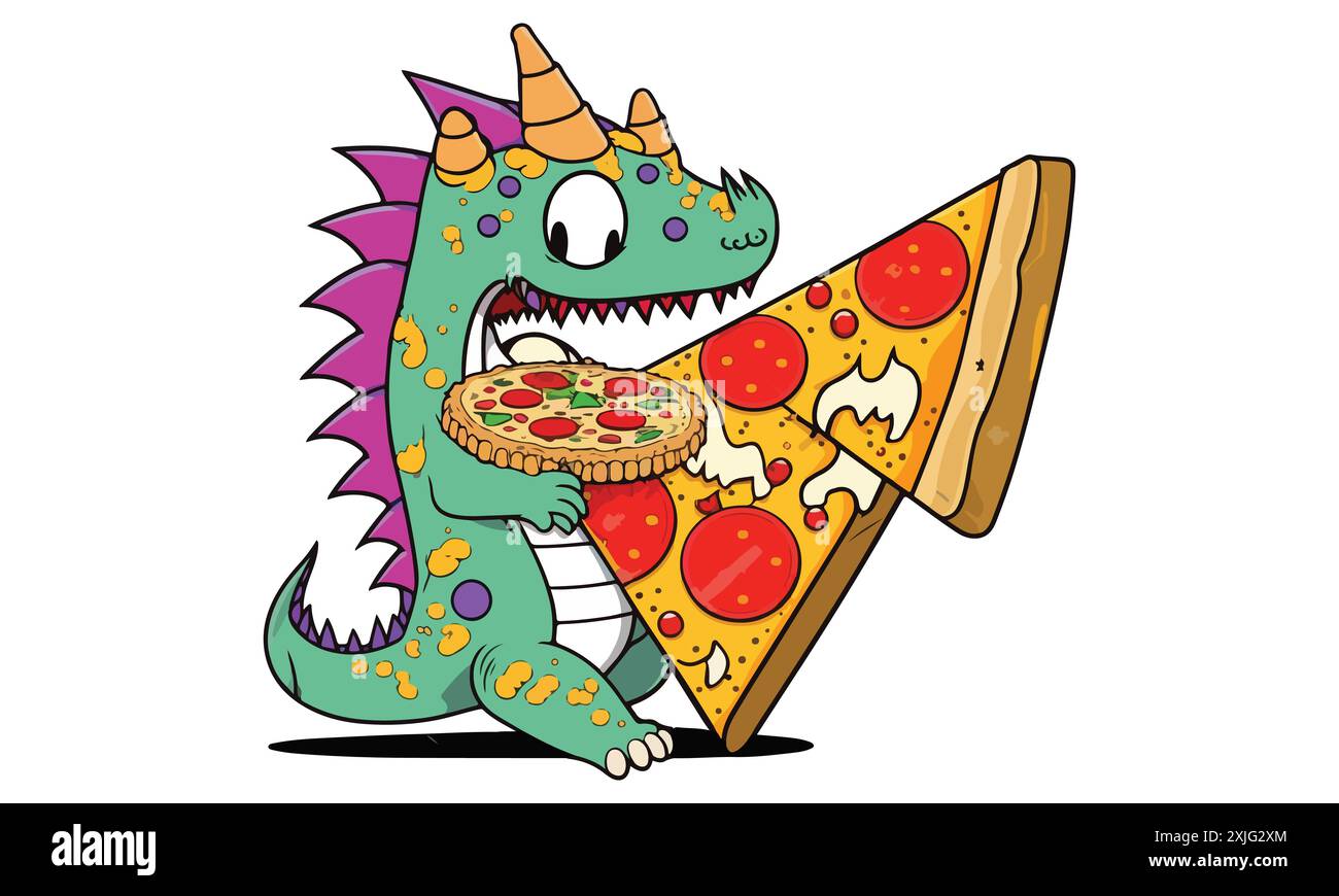 Dragon Eating a Pizza Vector Illustration Stock Vector Image & Art - Alamy