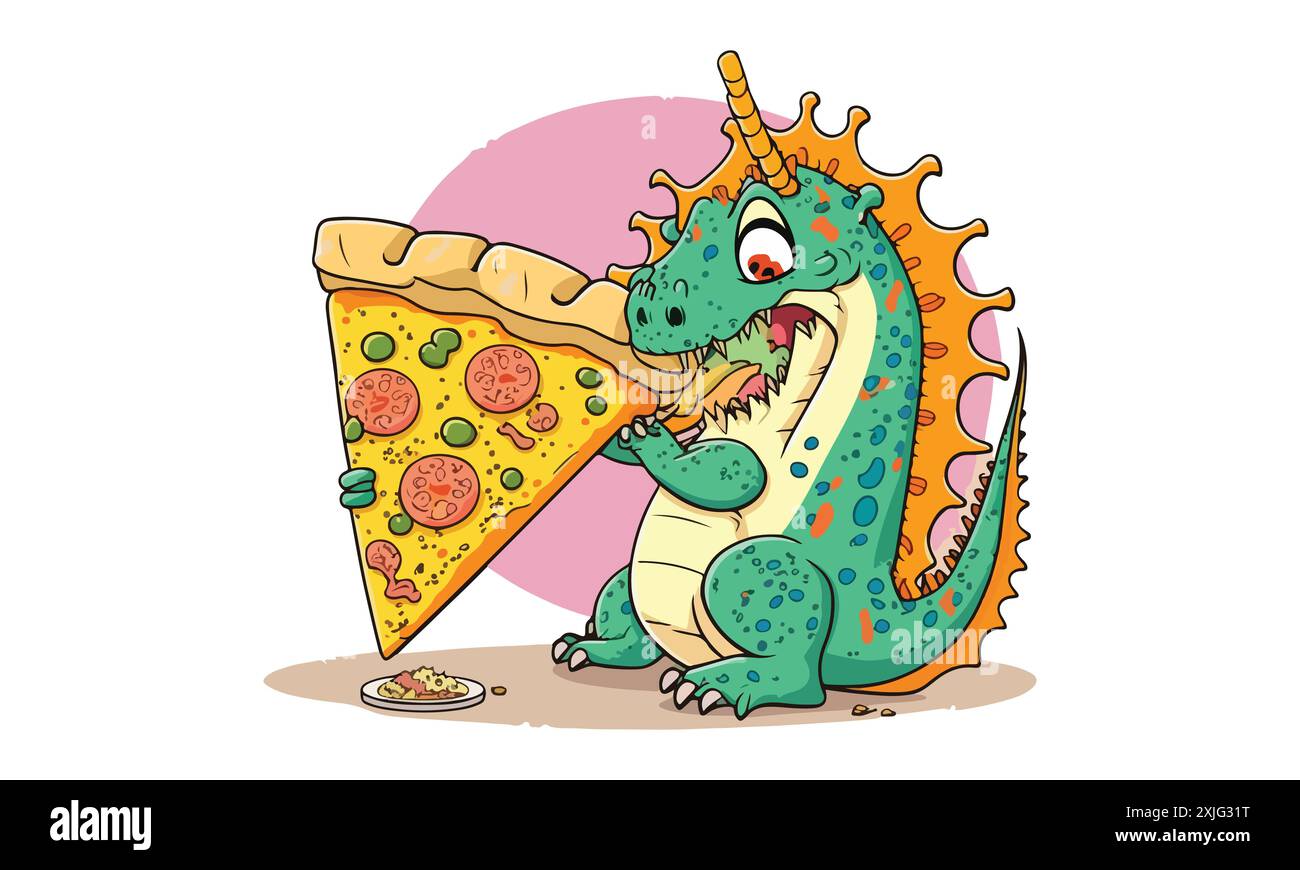 Dragon Eating a Pizza Vector Illustration Stock Vector Image & Art - Alamy