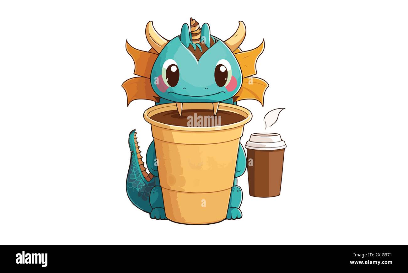 Dragon Drinking Coffee Vector Illustration Stock Vector Image & Art - Alamy