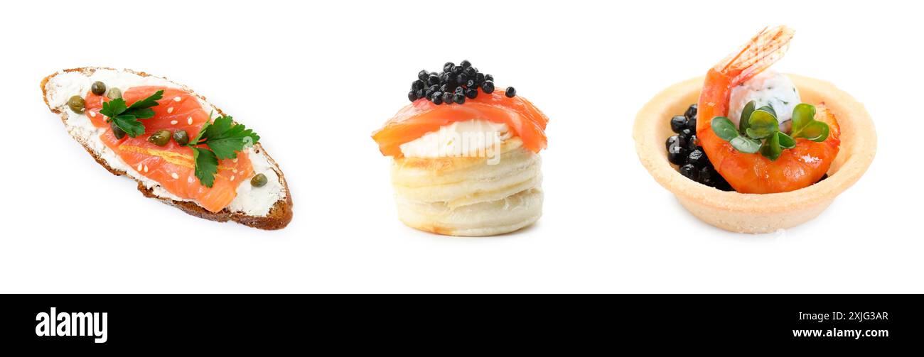 Set of different canapes isolated on white Stock Photo - Alamy