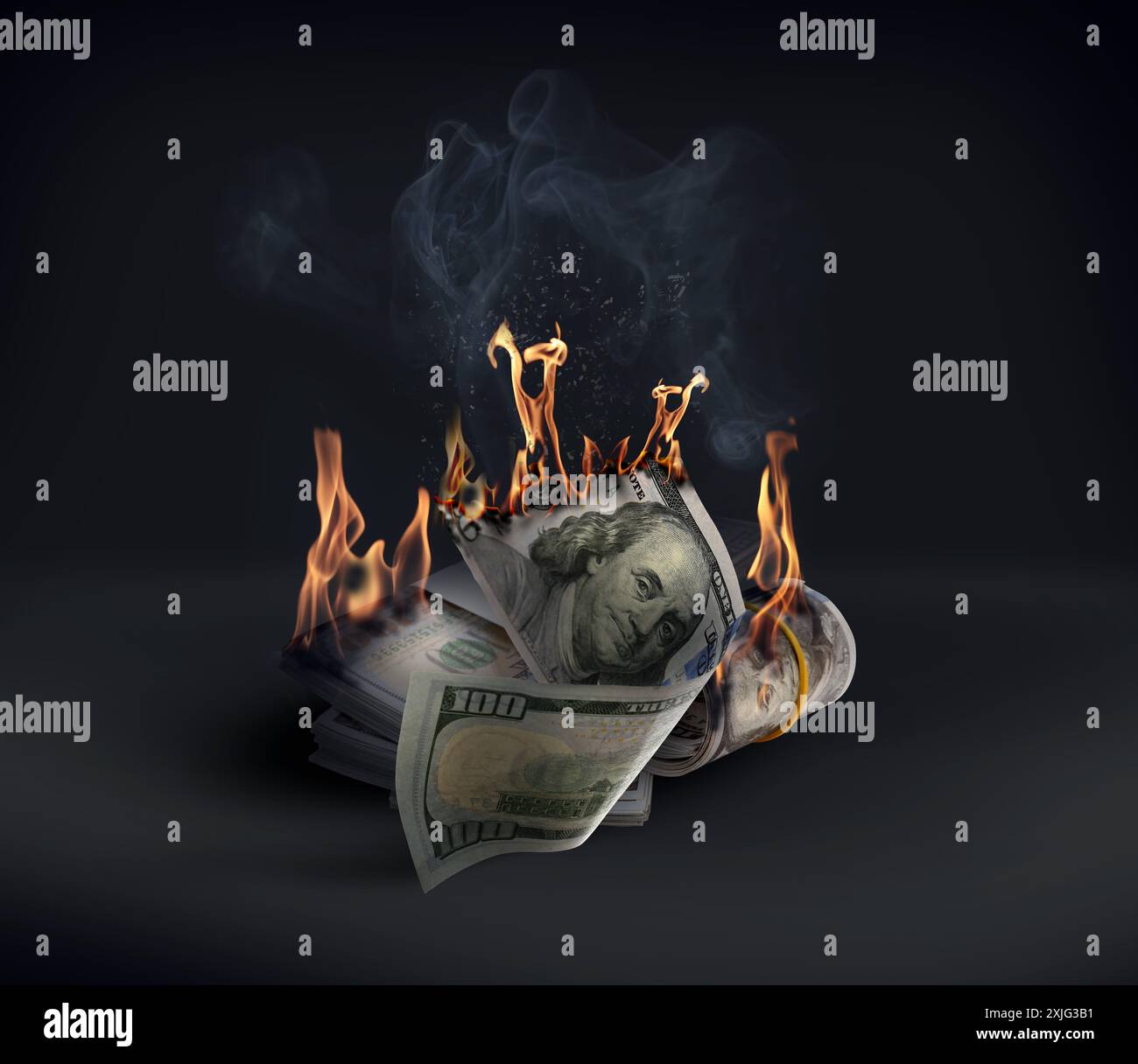 Dollar banknotes burning in darkness. Financial crisis Stock Photo - Alamy