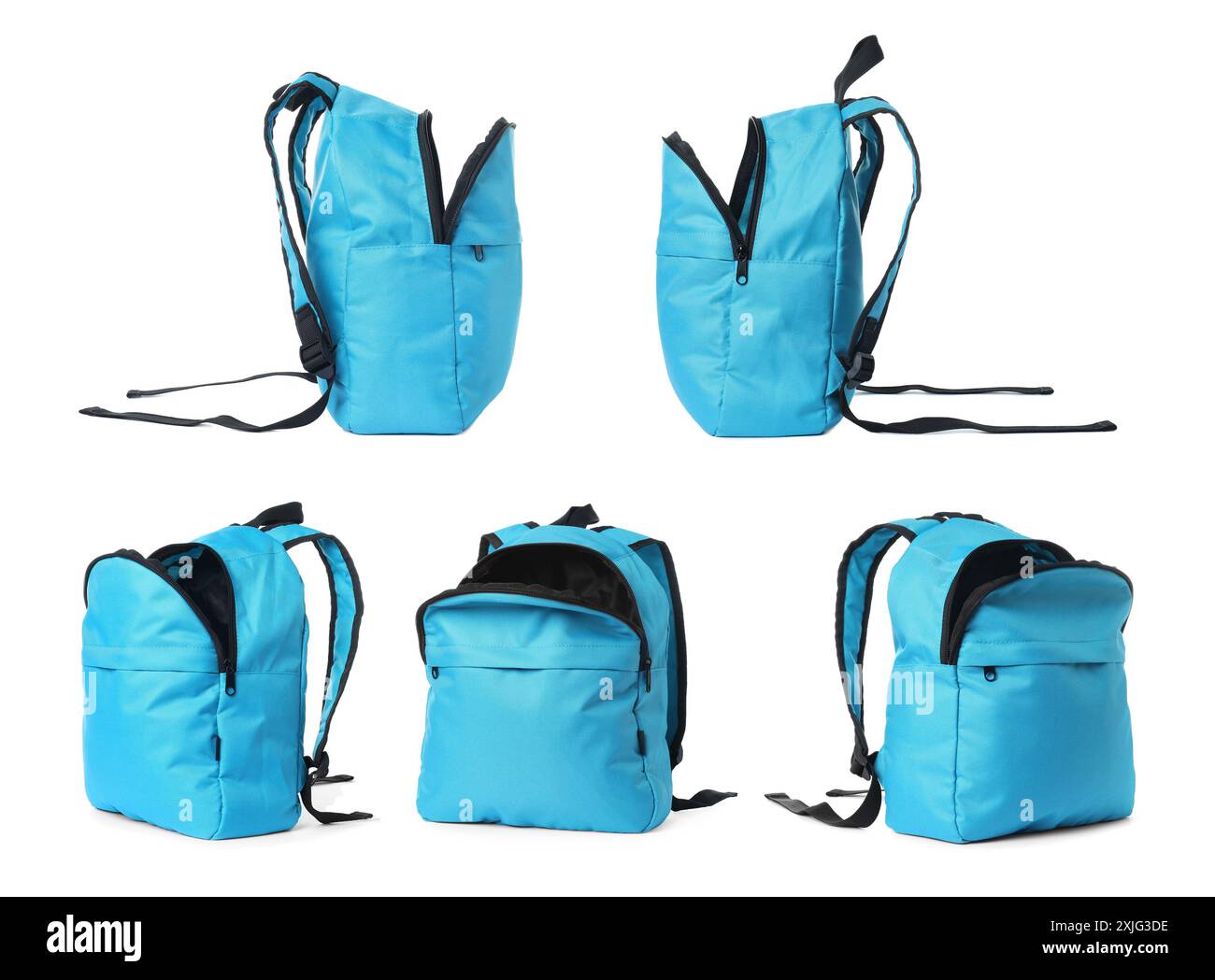 Light blue backpack isolated on white, view from different sides Stock ...