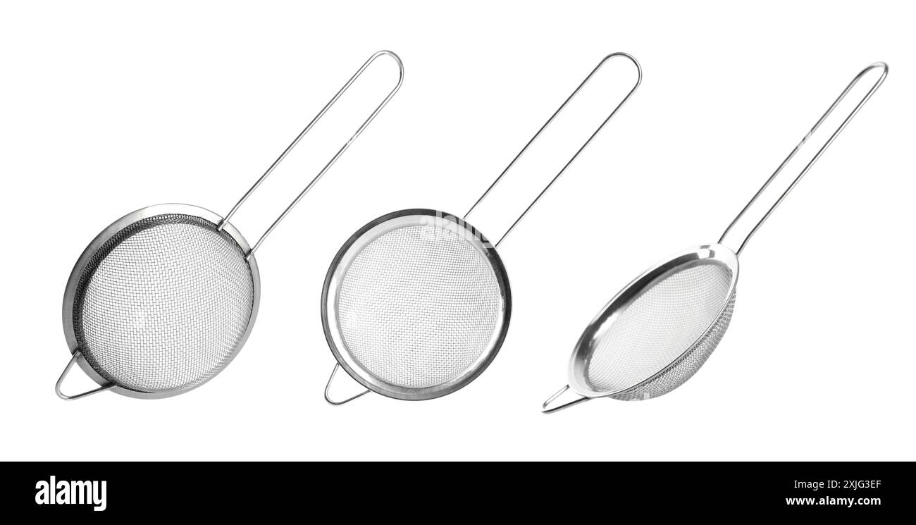Clean sieve isolated on white, views from different sides Stock Photo ...
