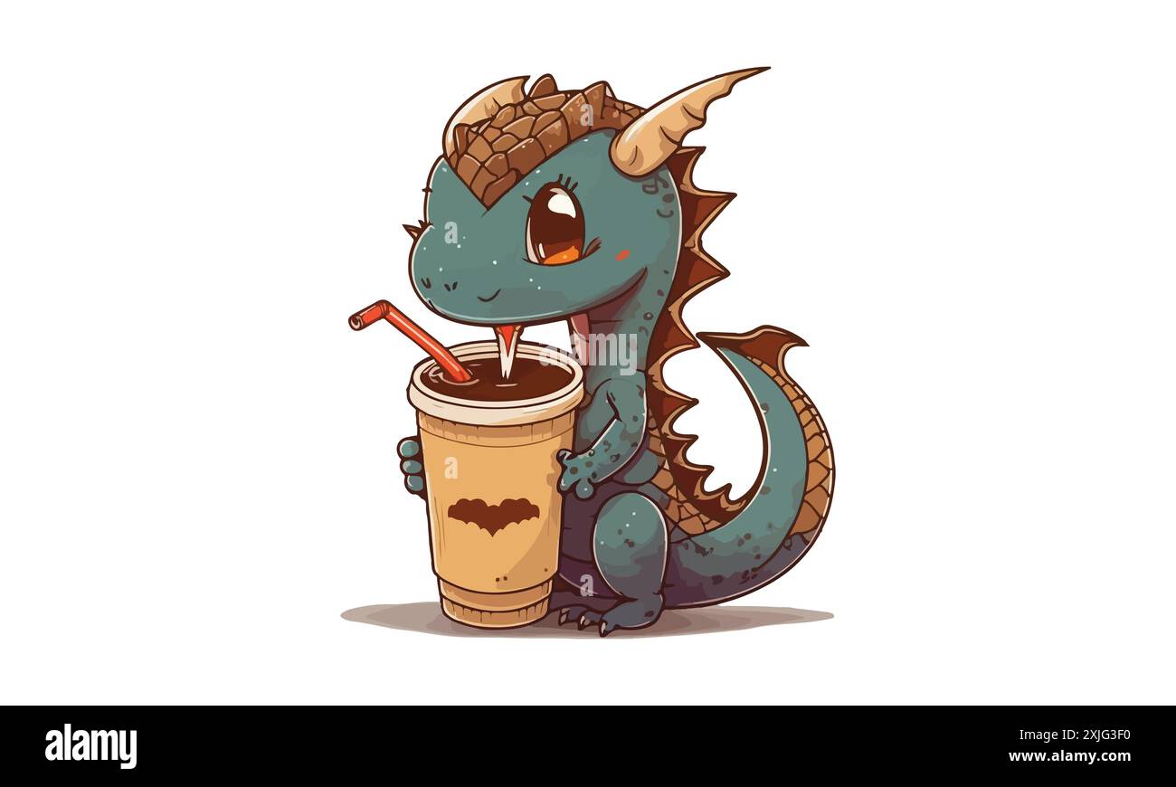 Dragon Drinking Coffee Vector Illustration Stock Vector Image & Art - Alamy