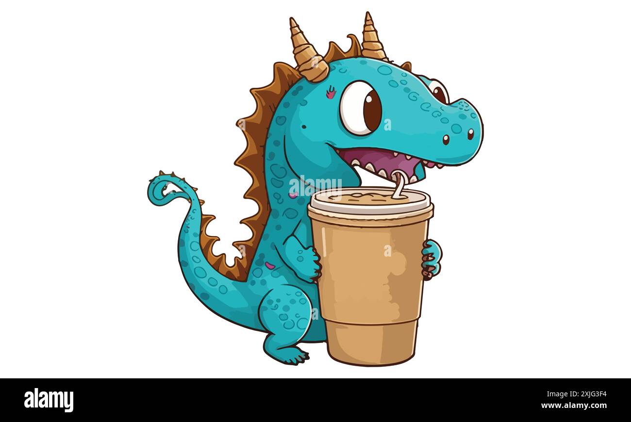 Dragon Drinking Coffee Vector Illustration Stock Vector Image & Art - Alamy
