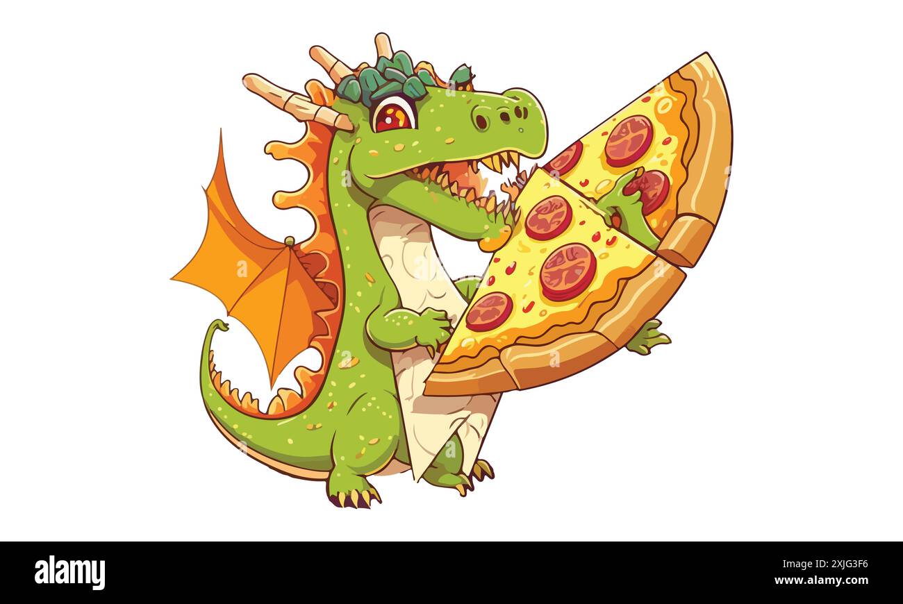 Dragon Eating a Pizza Vector Illustration Stock Vector Image & Art - Alamy