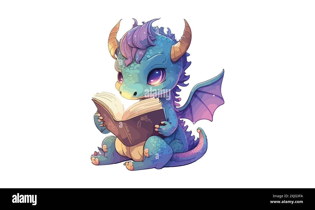 Dragon Reading a Book Vector Illustration Stock Vector Image & Art - Alamy