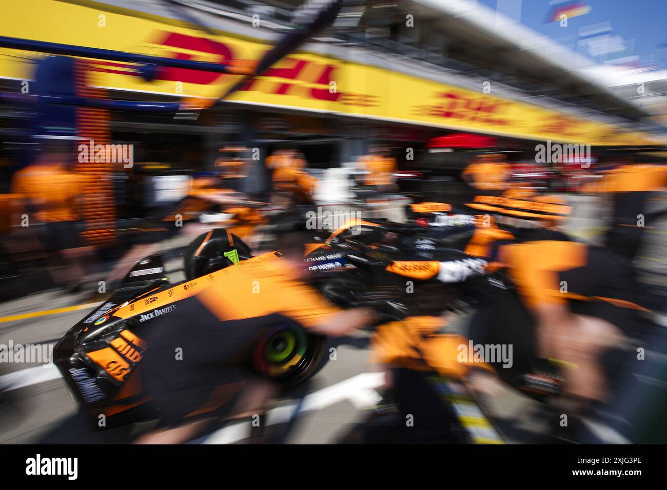 McLaren F1 Team pit stop practice during the Formula 1 Hungarian Grand ...
