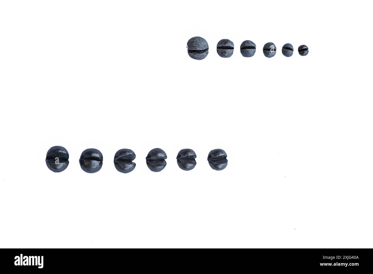 Fishing Sinkers Different Size in Row Isolated on White Background ...